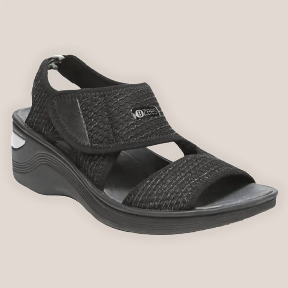Bzees | Shoes | Bzees Black Debut Hook Loop Wedge Heel Sandal Comfort ...